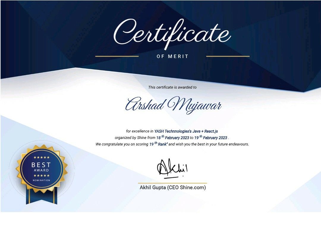 Arshad Mujawar on LinkedIn: #competition #yashtechnologies #java # ... Arshad Mujawar on LinkedIn: #competition #yashtechnologies #java # ...