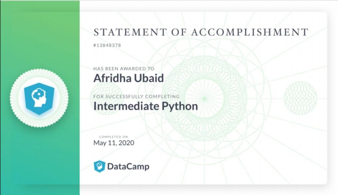 #datacamp #pythonprogramming | Afridha Ubaid #datacamp #pythonprogramming | Afridha Ubaid