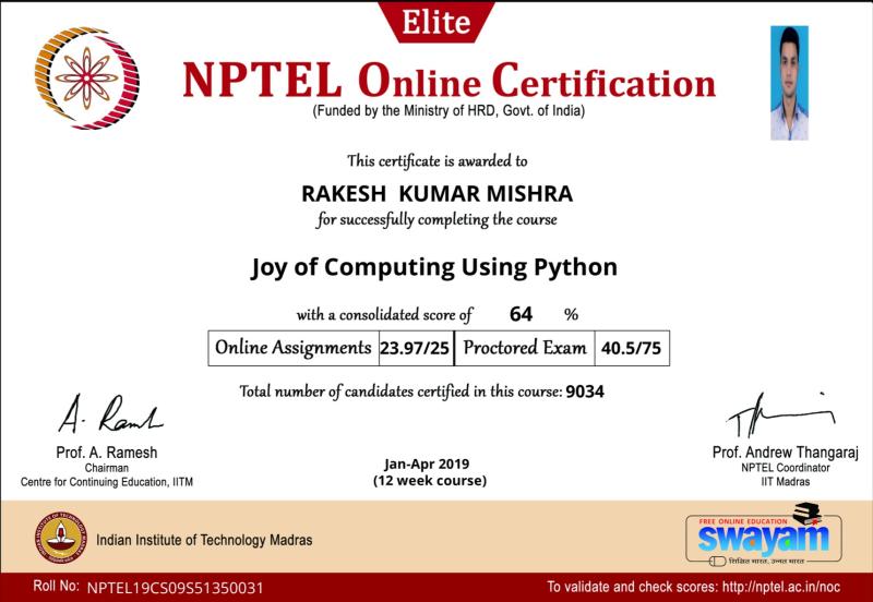 Rakesh Kumar Mishra on LinkedIn: #nptel #python #finally #certification ... Rakesh Kumar Mishra on LinkedIn: #nptel #python #finally #certification ...