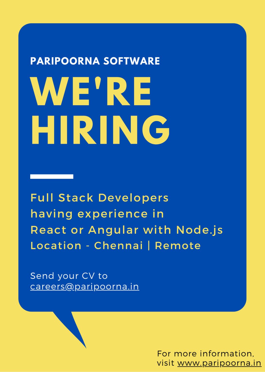 Paripoorna Software on LinkedIn: #hiring #nodejs #react #careers # ... Paripoorna Software on LinkedIn: #hiring #nodejs #react #careers # ...