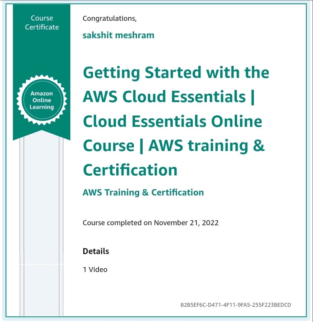 Sakshit Meshram on LinkedIn: AWS Certificate provided by Amazon Sakshit Meshram on LinkedIn: AWS Certificate provided by Amazon