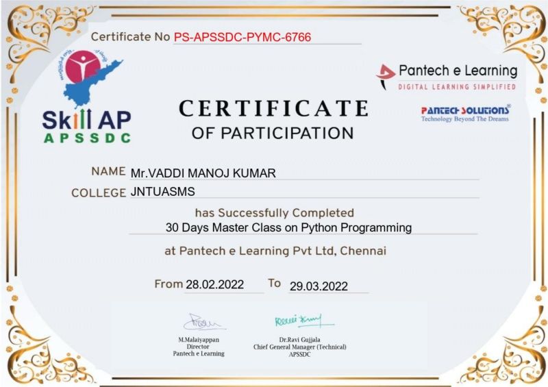 Vaddi Manoj Kumar on LinkedIn: #apssdc #pythonprogramming #python Vaddi Manoj Kumar on LinkedIn: #apssdc #pythonprogramming #python
