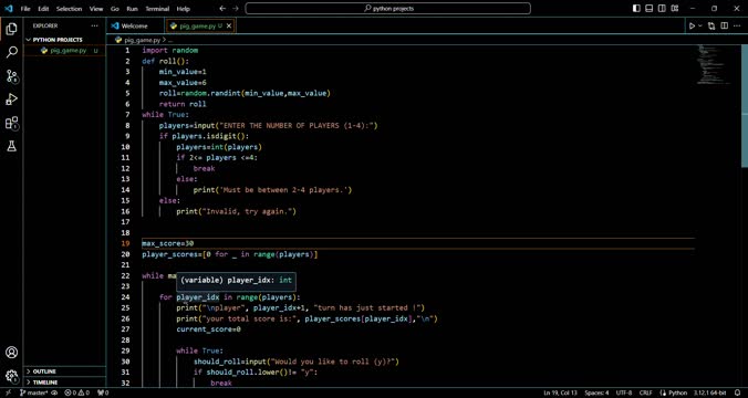 SANYOGITA RAJPUT on LinkedIn: #python #piggame #pythonprogramming SANYOGITA RAJPUT on LinkedIn: #python #piggame #pythonprogramming