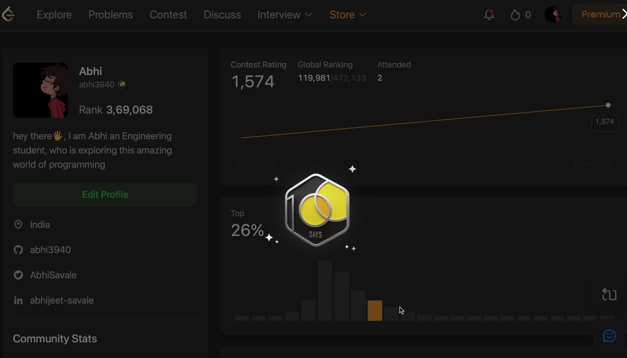 #leetcode #codingachievement #100daysofcode | Abhijeet Savale #leetcode #codingachievement #100daysofcode | Abhijeet Savale