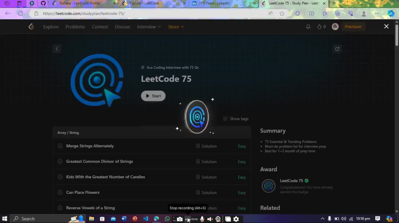 Passed the LeetCode_75 challenge! | Rafiea Ashraf posted on the topic ... Passed the LeetCode_75 challenge! | Rafiea Ashraf posted on the topic ...