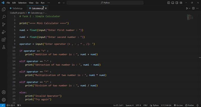 Mittal Karbatiya on LinkedIn: #codsoft #internship #pythonprogramming Mittal Karbatiya on LinkedIn: #codsoft #internship #pythonprogramming