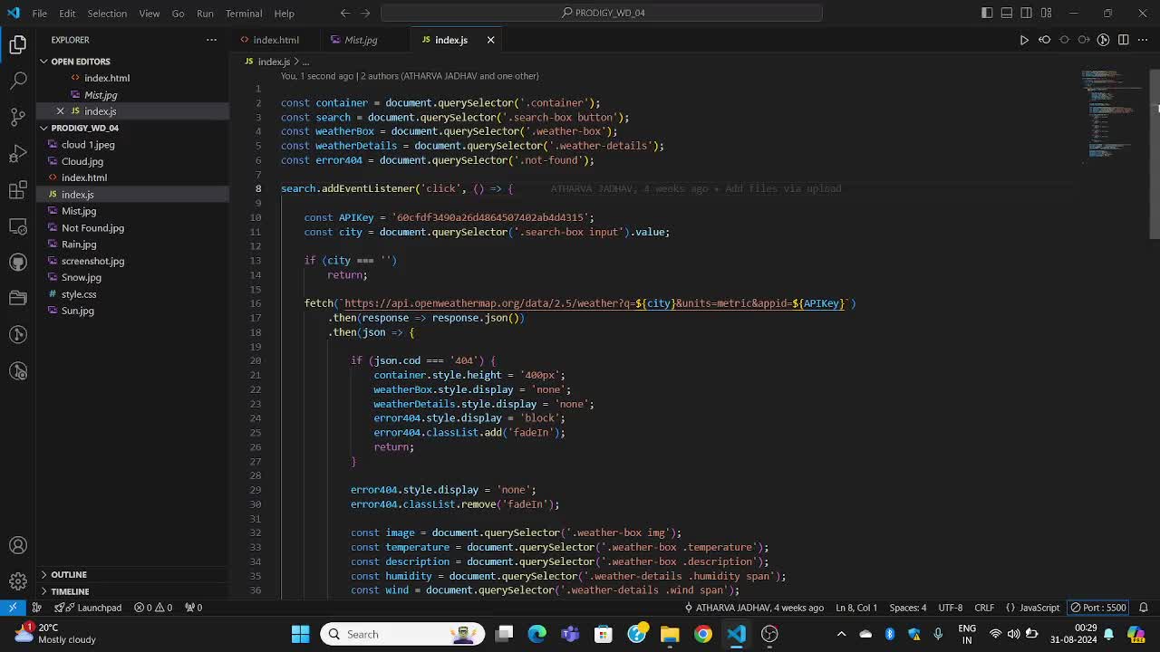 AARYA MAYEKAR on LinkedIn: #prodigy #html #css #js #internships #weatherapp AARYA MAYEKAR on LinkedIn: #prodigy #html #css #js #internships #weatherapp