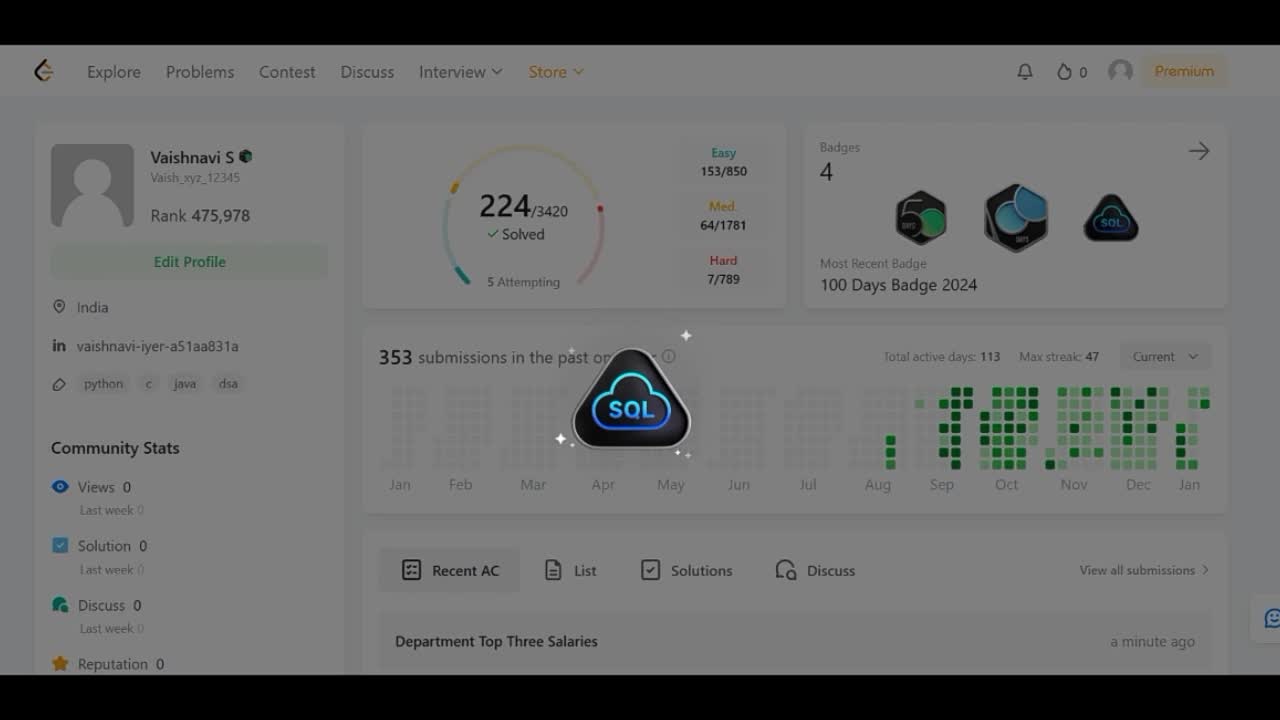 Vaishnavi S on LinkedIn: π SQL50 Badge Unlocked on LeetCode! π Excited ... Vaishnavi S on LinkedIn: π SQL50 Badge Unlocked on LeetCode! π Excited ...