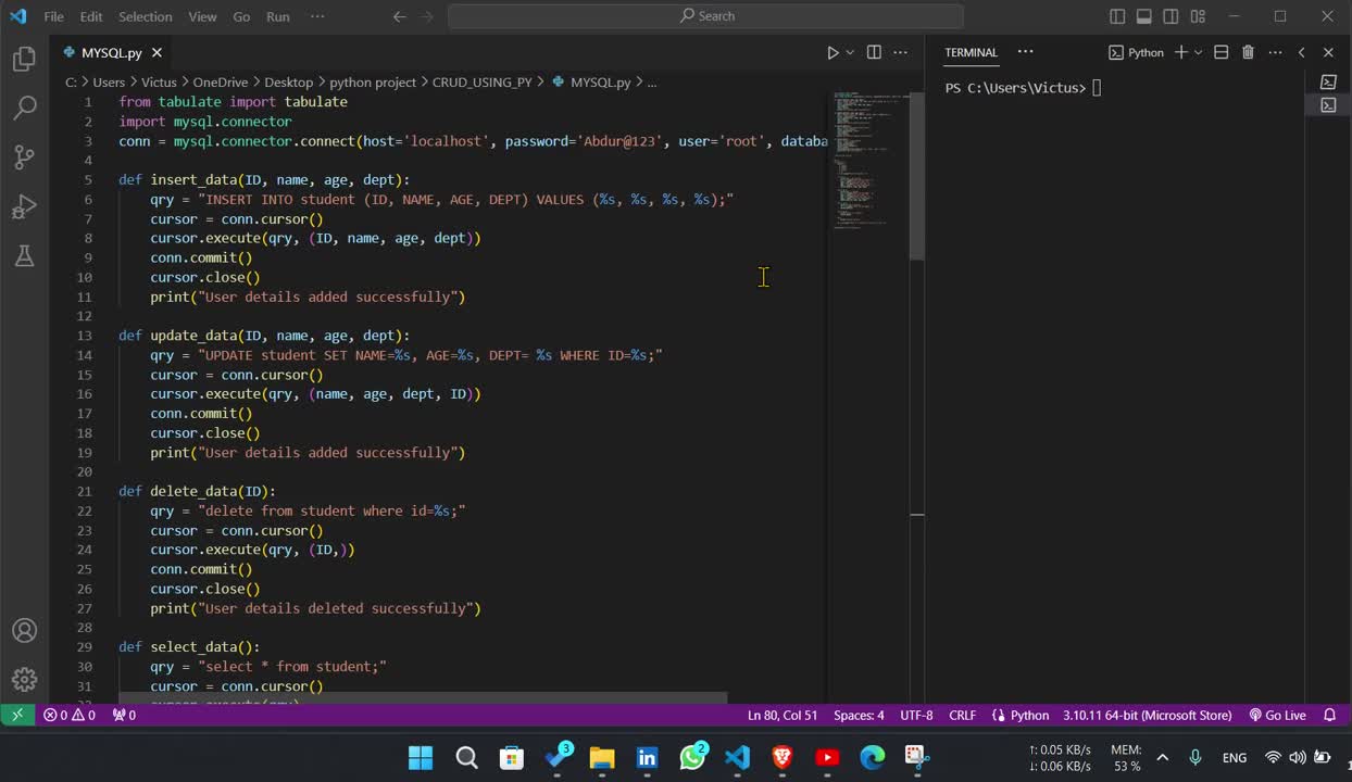 Abdur Rahman on LinkedIn: #python #mysql #crudoperations Abdur Rahman on LinkedIn: #python #mysql #crudoperations