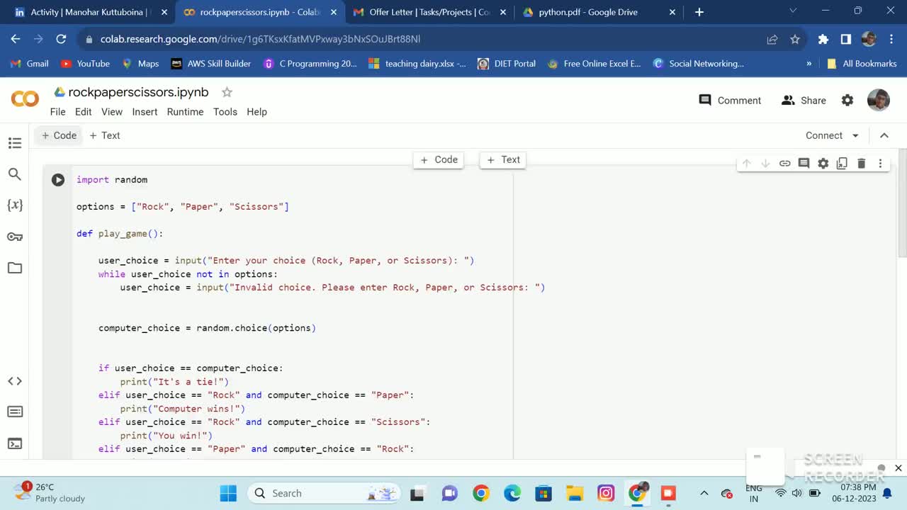 Ghanta Rohith on LinkedIn: #pythonprogramming #codesoft #rock #task4 Ghanta Rohith on LinkedIn: #pythonprogramming #codesoft #rock #task4