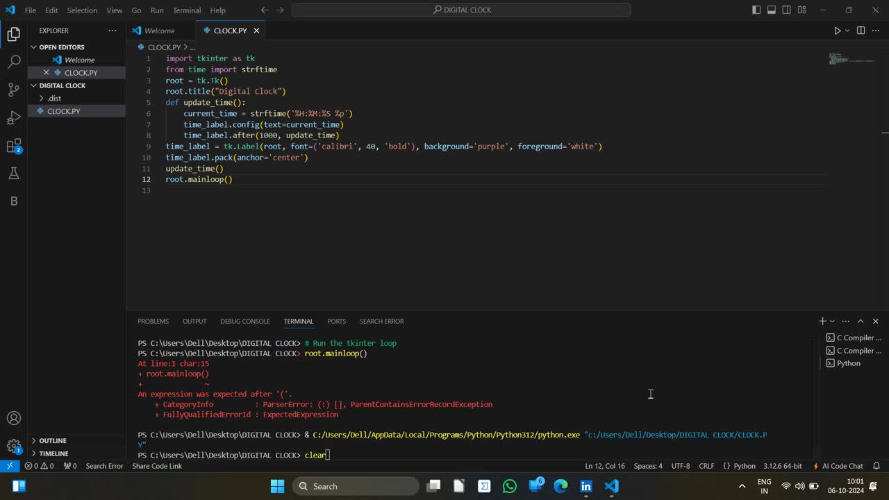 ANKIT KUMAR SHARMA on LinkedIn: DIGITAL CLOCK BY PYTHON ANKIT KUMAR SHARMA on LinkedIn: DIGITAL CLOCK BY PYTHON
