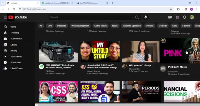 Created a YouTube UI clone using HTML and CSS | Aastha Modi posted on ... Created a YouTube UI clone using HTML and CSS | Aastha Modi posted on ...