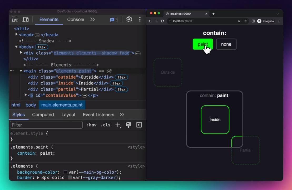 Using the CSS property `contain: paint` which improves performance by ... Using the CSS property `contain: paint` which improves performance by ...