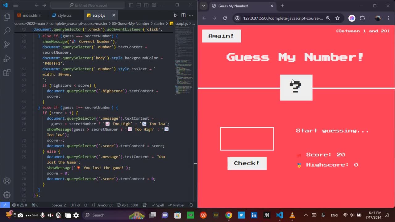 My Guess My Number project with JavaScript | Wahid Halim posted on the ... My Guess My Number project with JavaScript | Wahid Halim posted on the ...