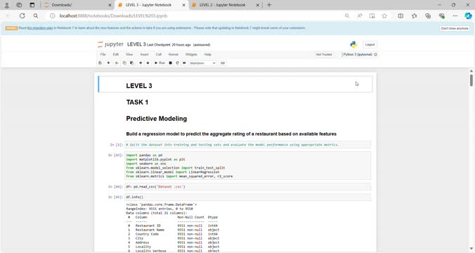 Completed LEVEL-3 tasks of Cognifyz Technologies | Gayathri K posted on ... Completed LEVEL-3 tasks of Cognifyz Technologies | Gayathri K posted on ...