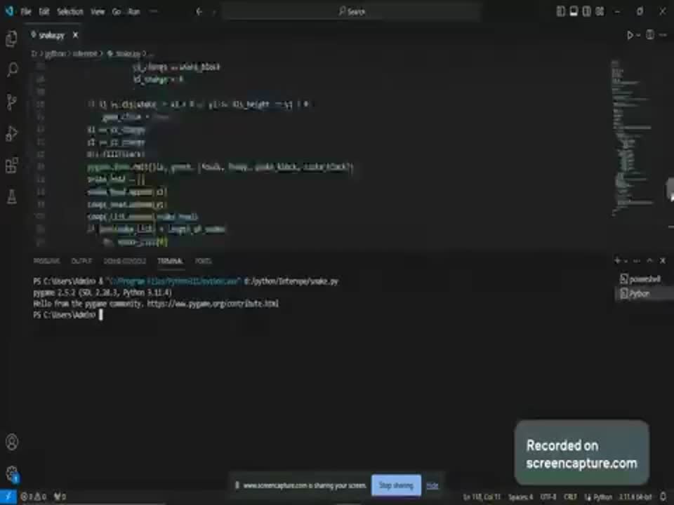 Coded a Snake Game in Python for InternPe task | Raj soni posted on the ... Coded a Snake Game in Python for InternPe task | Raj soni posted on the ...