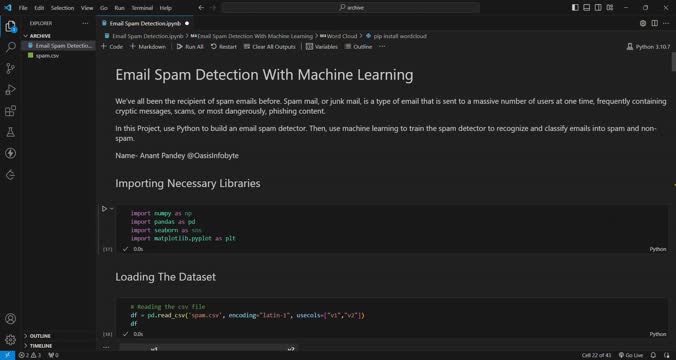 #oasisinfobyte #datascience #internship #emailspamdetector… | Anant Pandey #oasisinfobyte #datascience #internship #emailspamdetector… | Anant Pandey
