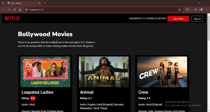 Completed a Bollywood Netflix movie card using React and Bootstrap ... Completed a Bollywood Netflix movie card using React and Bootstrap ...