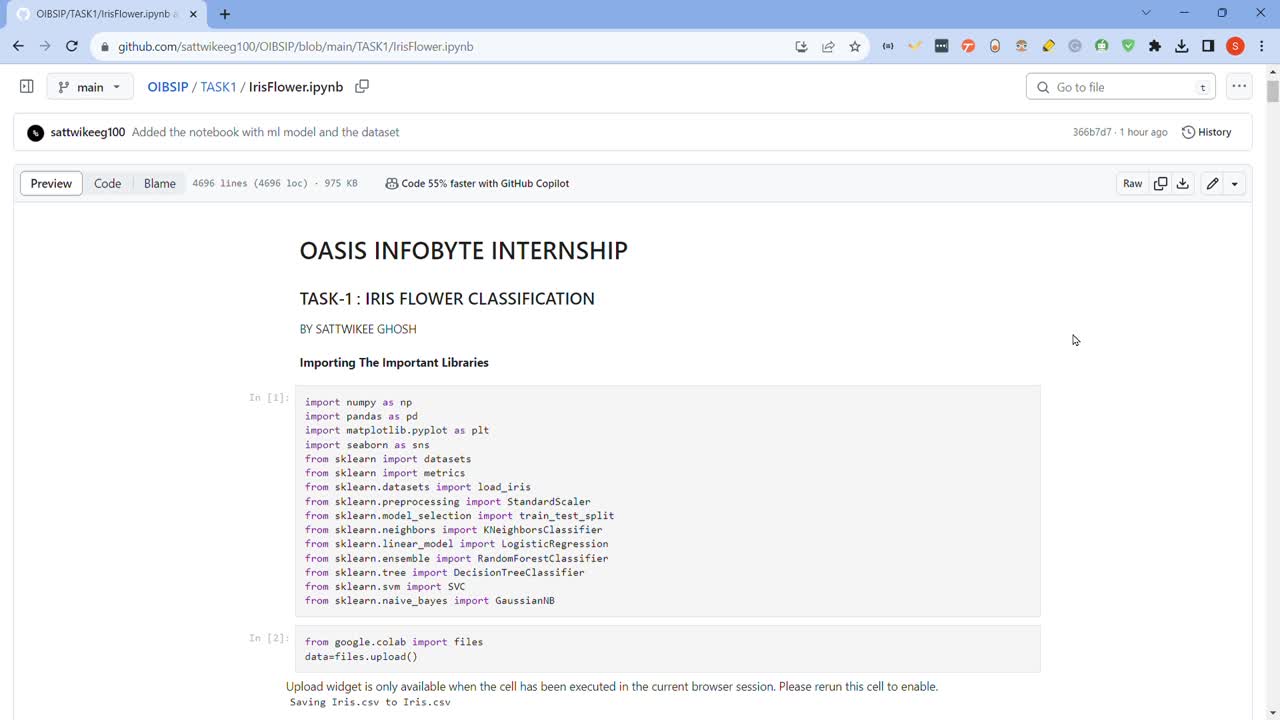 Completed TASK-1 data science internship at Oasis Infobyte | Sattwikee ... Completed TASK-1 data science internship at Oasis Infobyte | Sattwikee ...