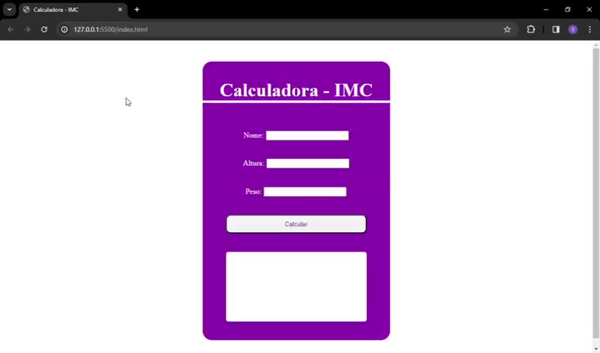 Calculadora IMC desenvolvida com HTML, CSS e JavaScript. BMI Calculator ... Calculadora IMC desenvolvida com HTML, CSS e JavaScript. BMI Calculator ...