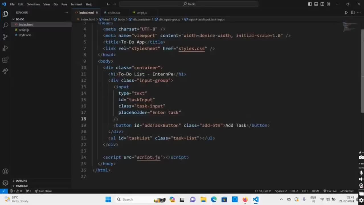 Made a TO DO List App with InternPe | Mayur Wagh posted on the topic ... Made a TO DO List App with InternPe | Mayur Wagh posted on the topic ...