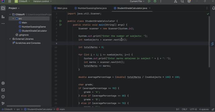 Adarsh Ranjan on LinkedIn: #task #studentgradecalculator #codsoft # ... Adarsh Ranjan on LinkedIn: #task #studentgradecalculator #codsoft # ...