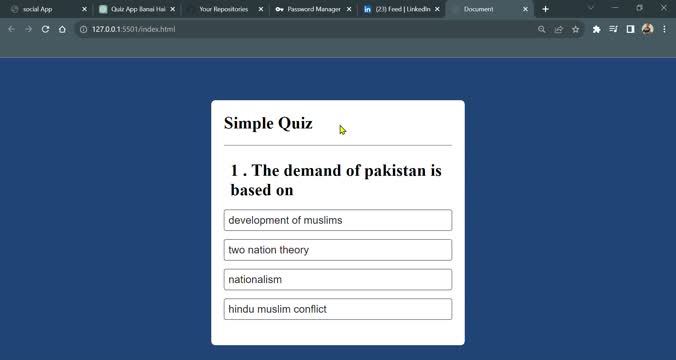 Created a quiz app using HTML, CSS, and JavaScript | Ahsan Azeem posted ... Created a quiz app using HTML, CSS, and JavaScript | Ahsan Azeem posted ...