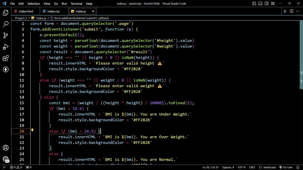 Harshit Patle on LinkedIn: #bmi #health #coding #javascript #html #css Harshit Patle on LinkedIn: #bmi #health #coding #javascript #html #css