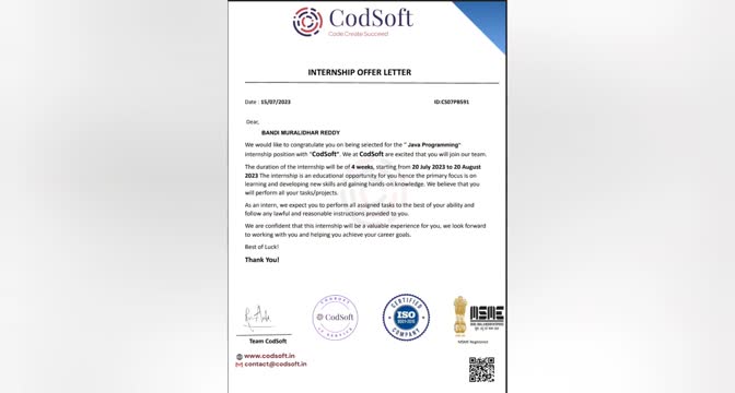Muralidhar Reddy Bandi on LinkedIn: #internship #codsoftinternship # ... Muralidhar Reddy Bandi on LinkedIn: #internship #codsoftinternship # ...