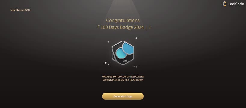 SHIVAM KUMAR on LinkedIn: Got Leetcode 100 Days Badge For the Year 2024. 💥 SHIVAM KUMAR on LinkedIn: Got Leetcode 100 Days Badge For the Year 2024. 💥