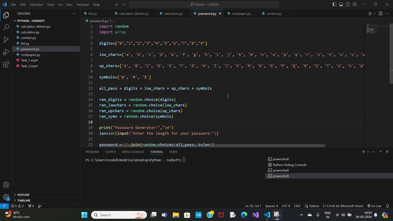 Finished my Python password generator project at CodSoft | Rushda Khan ... Finished my Python password generator project at CodSoft | Rushda Khan ...