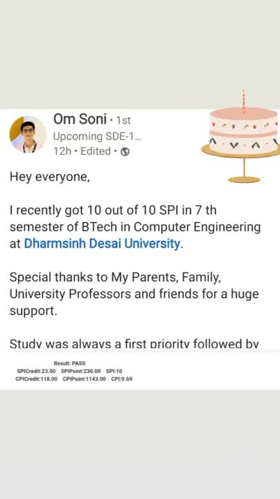 Ashish R. Soni on LinkedIn: Congratulations to Om 10/10 SPI 9.69 CPI in ... Ashish R. Soni on LinkedIn: Congratulations to Om 10/10 SPI 9.69 CPI in ...