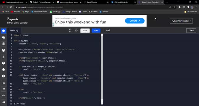 Sahana Rajkumar on LinkedIn: Codsoft Python Rock Paper Scissor Sahana Rajkumar on LinkedIn: Codsoft Python Rock Paper Scissor