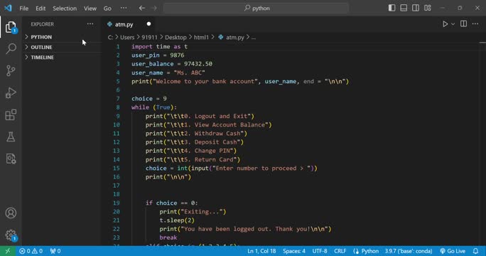 Completed Task 3 :- ATM Machine Language : - Python TechnoHacks EduTech ... Completed Task 3 :- ATM Machine Language : - Python TechnoHacks EduTech ...