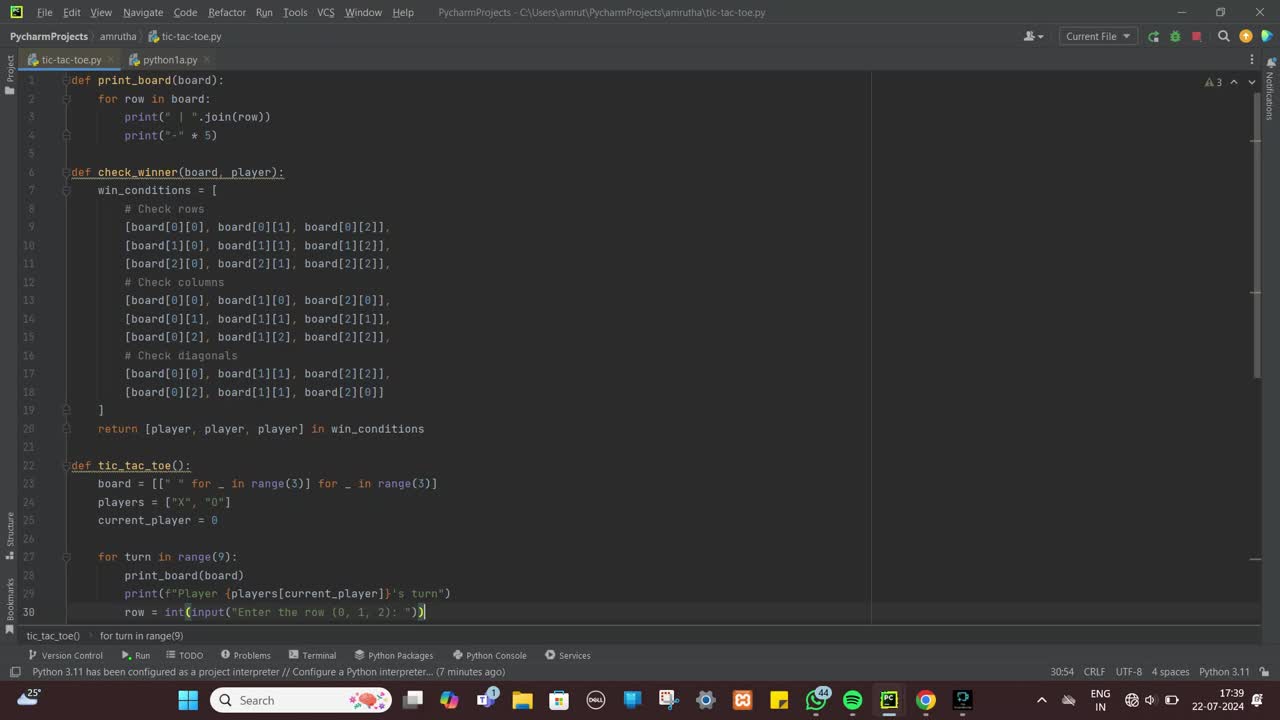 Deepika H on LinkedIn: #python #internship #tictactoe #interpe Deepika H on LinkedIn: #python #internship #tictactoe #interpe