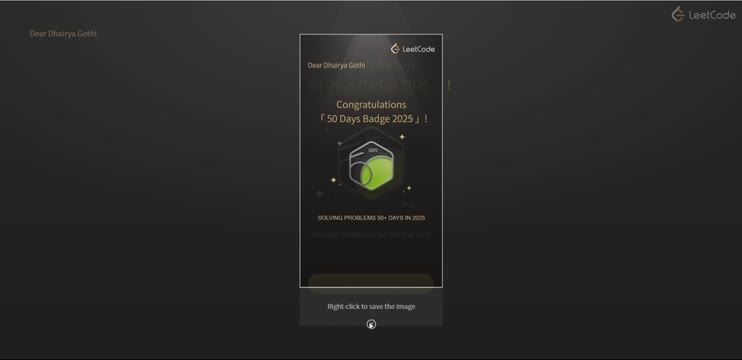 #leetcode #coding #problemsolving #milestone #keeplearning | Dhairya Gothi #leetcode #coding #problemsolving #milestone #keeplearning | Dhairya Gothi