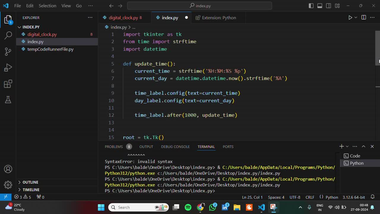Rajveer Singh Pall on LinkedIn: #python #digitalclock #coding #internpe ... Rajveer Singh Pall on LinkedIn: #python #digitalclock #coding #internpe ...