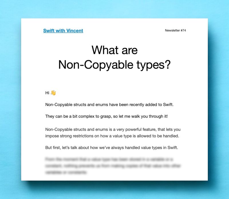 Non-Copyable structs and enums have been recently added to Swift. They ... Non-Copyable structs and enums have been recently added to Swift. They ...