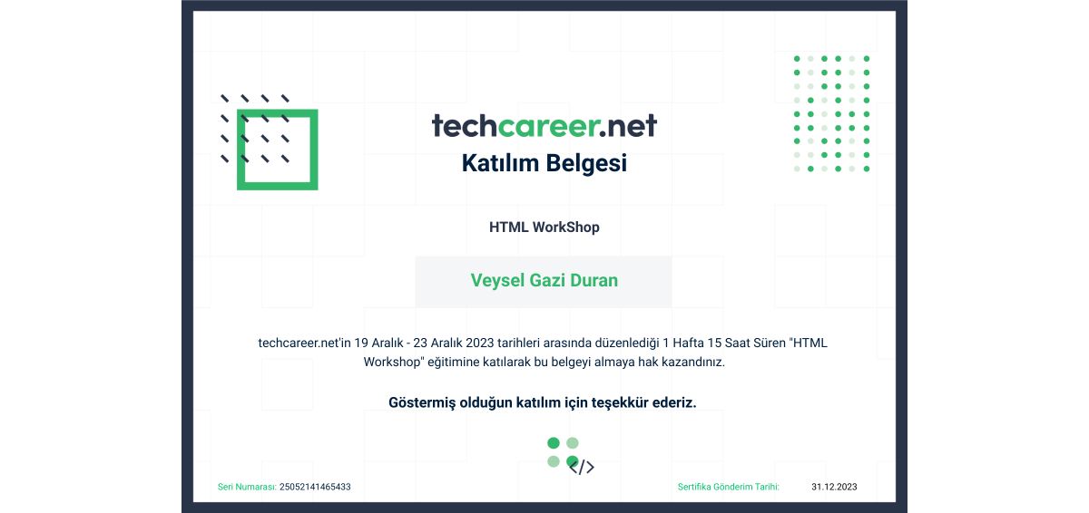 Veysel Gazi Duran on LinkedIn: HTML WorkShop | techcareer.net Veysel Gazi Duran on LinkedIn: HTML WorkShop | techcareer.net
