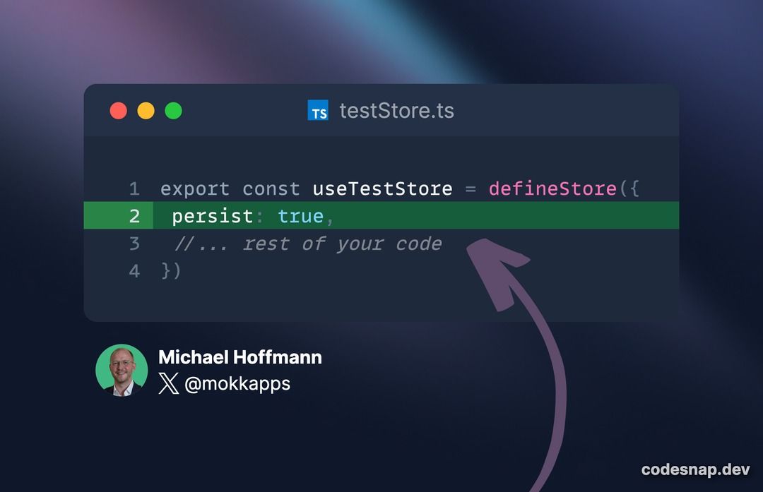 Michael Hoffmann on LinkedIn: 💡 Pinia Tip: Persist store data across ... Michael Hoffmann on LinkedIn: 💡 Pinia Tip: Persist store data across ...