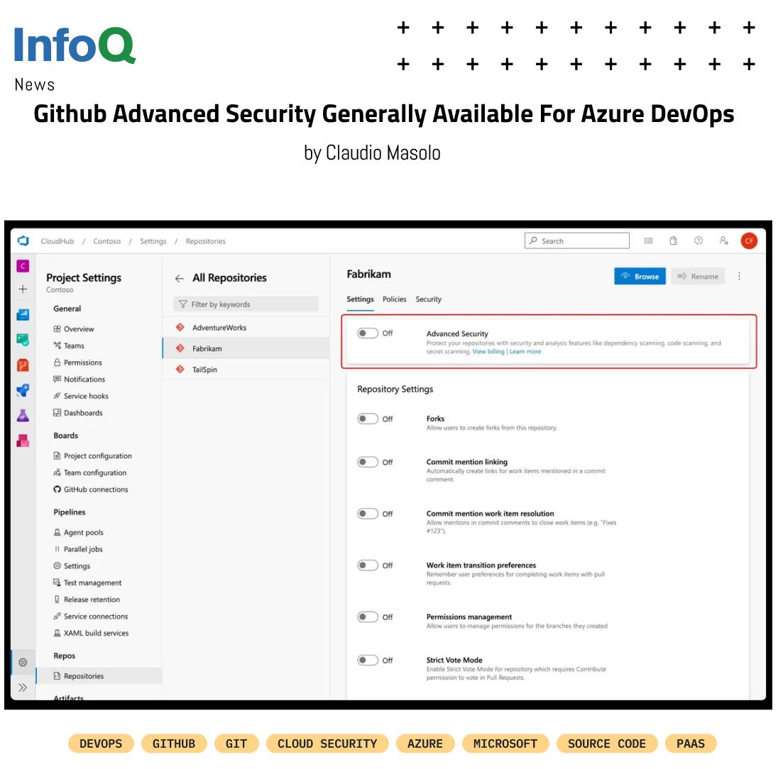 GitHub Advanced Security for Azure DevOps now available! | InfoQ posted ... GitHub Advanced Security for Azure DevOps now available! | InfoQ posted ...