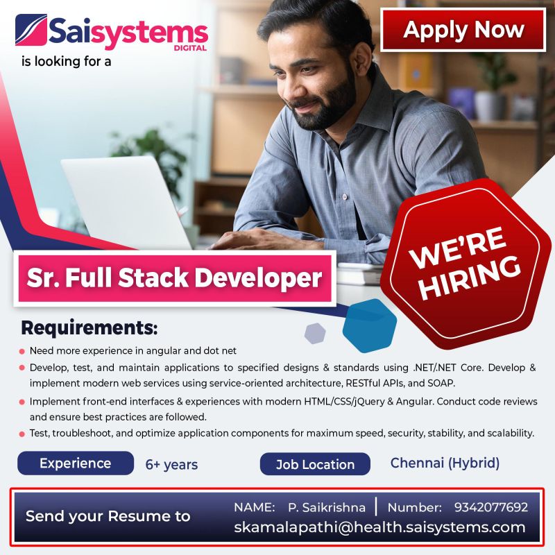 Saisystems Technology on LinkedIn: We're hiring! Looking for a Sr. Full ... Saisystems Technology on LinkedIn: We're hiring! Looking for a Sr. Full ...