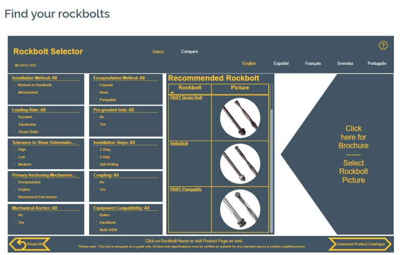 The Epiroc Rockbolt Selector Tool helps identify and compare rockbolts ... The Epiroc Rockbolt Selector Tool helps identify and compare rockbolts ...