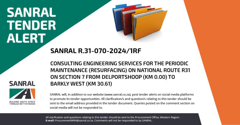 SANRAL on LinkedIn: SANRAL TENDER ALERT Tender Number: SANRAL R.31-070 ... SANRAL on LinkedIn: SANRAL TENDER ALERT Tender Number: SANRAL R.31-070 ...