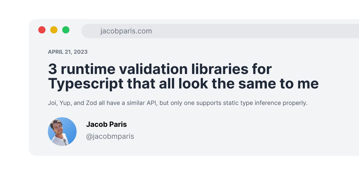 Antonio 🐶 Santiago 🖖 on LinkedIn: 3 runtime validation libraries for ... Antonio 🐶 Santiago 🖖 on LinkedIn: 3 runtime validation libraries for ...