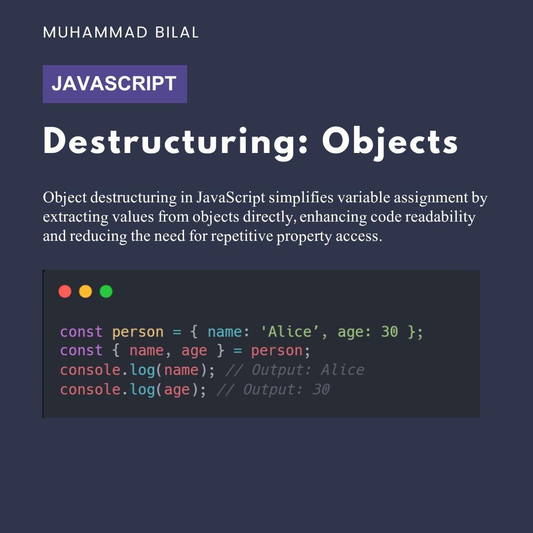 Object destructuring in JavaScript: its syntax | Muhammad Bilal posted ... Object destructuring in JavaScript: its syntax | Muhammad Bilal posted ...