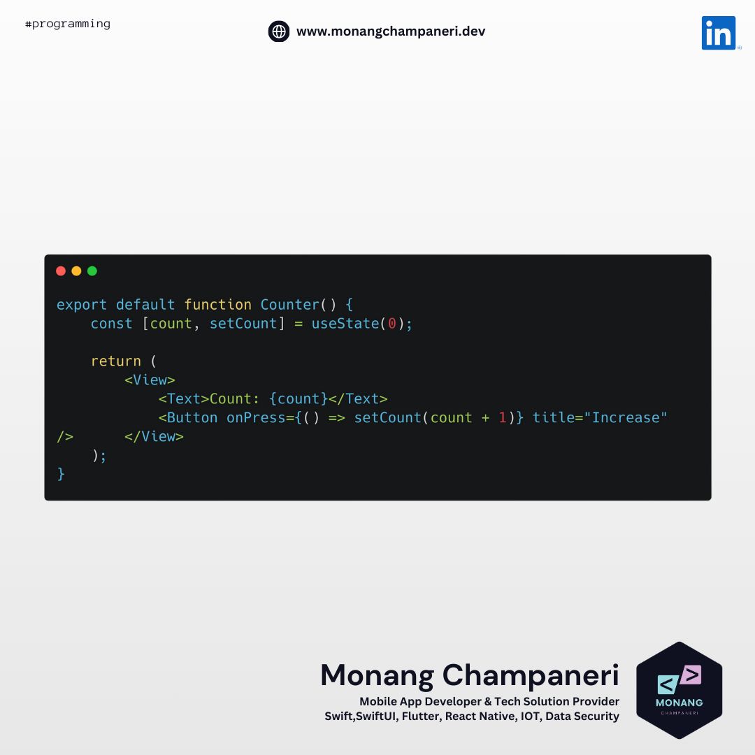 Monang Champaneri on LinkedIn: #reactnative #hooks #javascript # ... Monang Champaneri on LinkedIn: #reactnative #hooks #javascript # ...