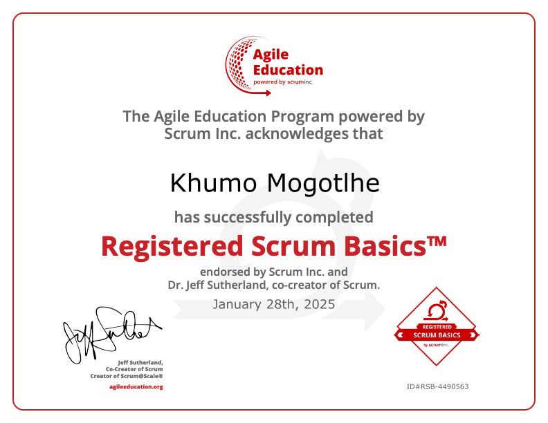 Khumo Mogotlhe on LinkedIn: #registeredscrum #agileeducation Khumo Mogotlhe on LinkedIn: #registeredscrum #agileeducation