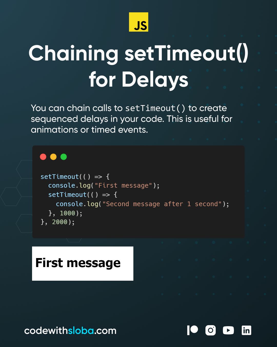 Learn about setTimeout() for Delays in JavaScript | Slobodan Gajić ... Learn about setTimeout() for Delays in JavaScript | Slobodan Gajić ...