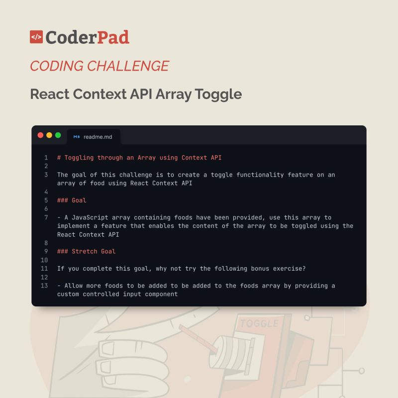 CoderPad on LinkedIn: Tiny Interview: React Context API Array Toggle ... CoderPad on LinkedIn: Tiny Interview: React Context API Array Toggle ...
